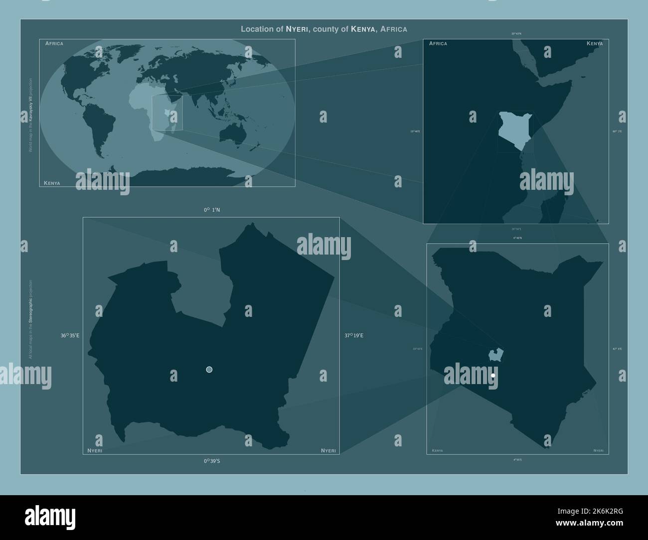 Nyeri, county of Kenya. Diagram showing the location of the region on ...