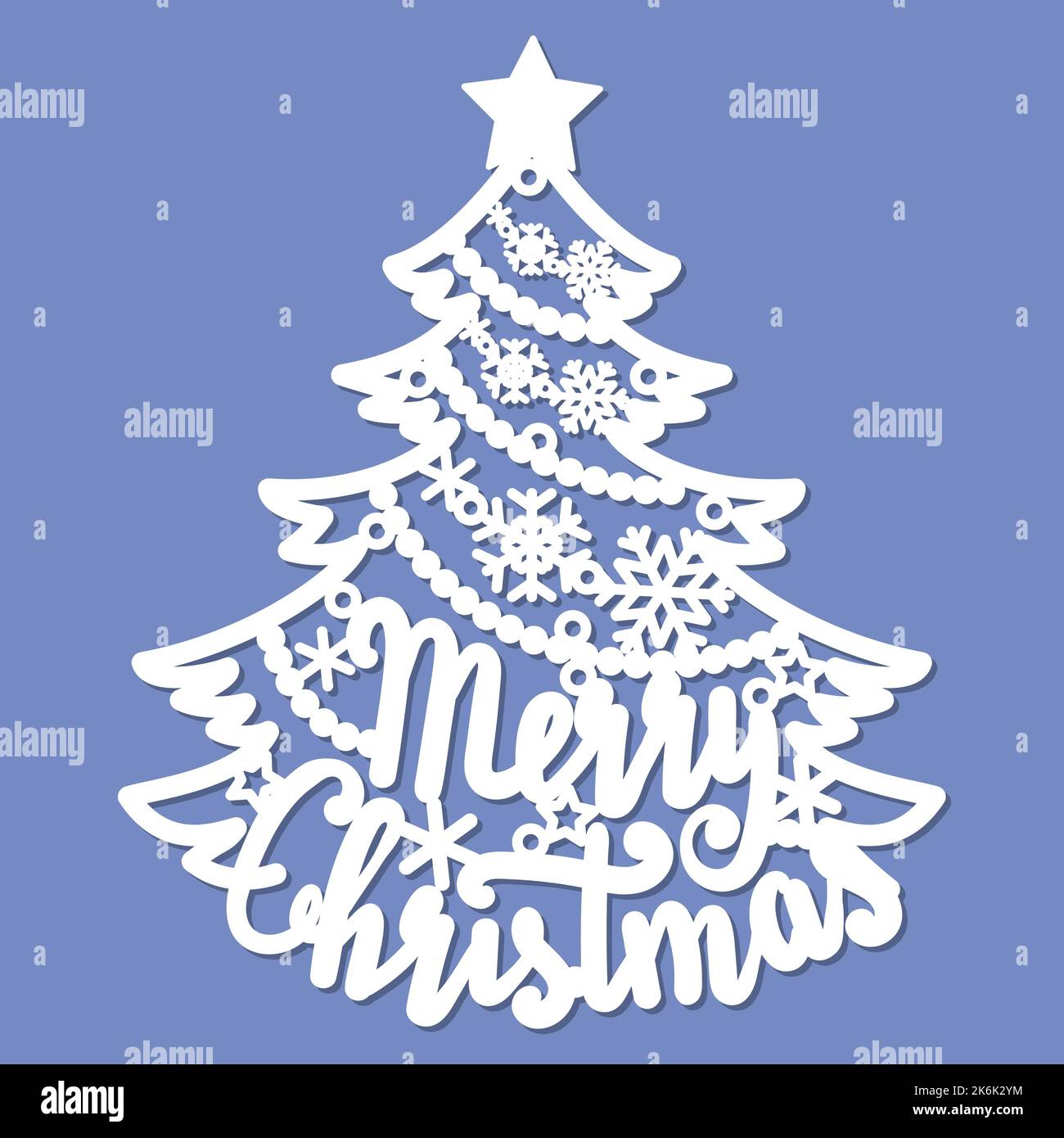 Festive tree with the inscription Merry Christmas. Template for laser ...