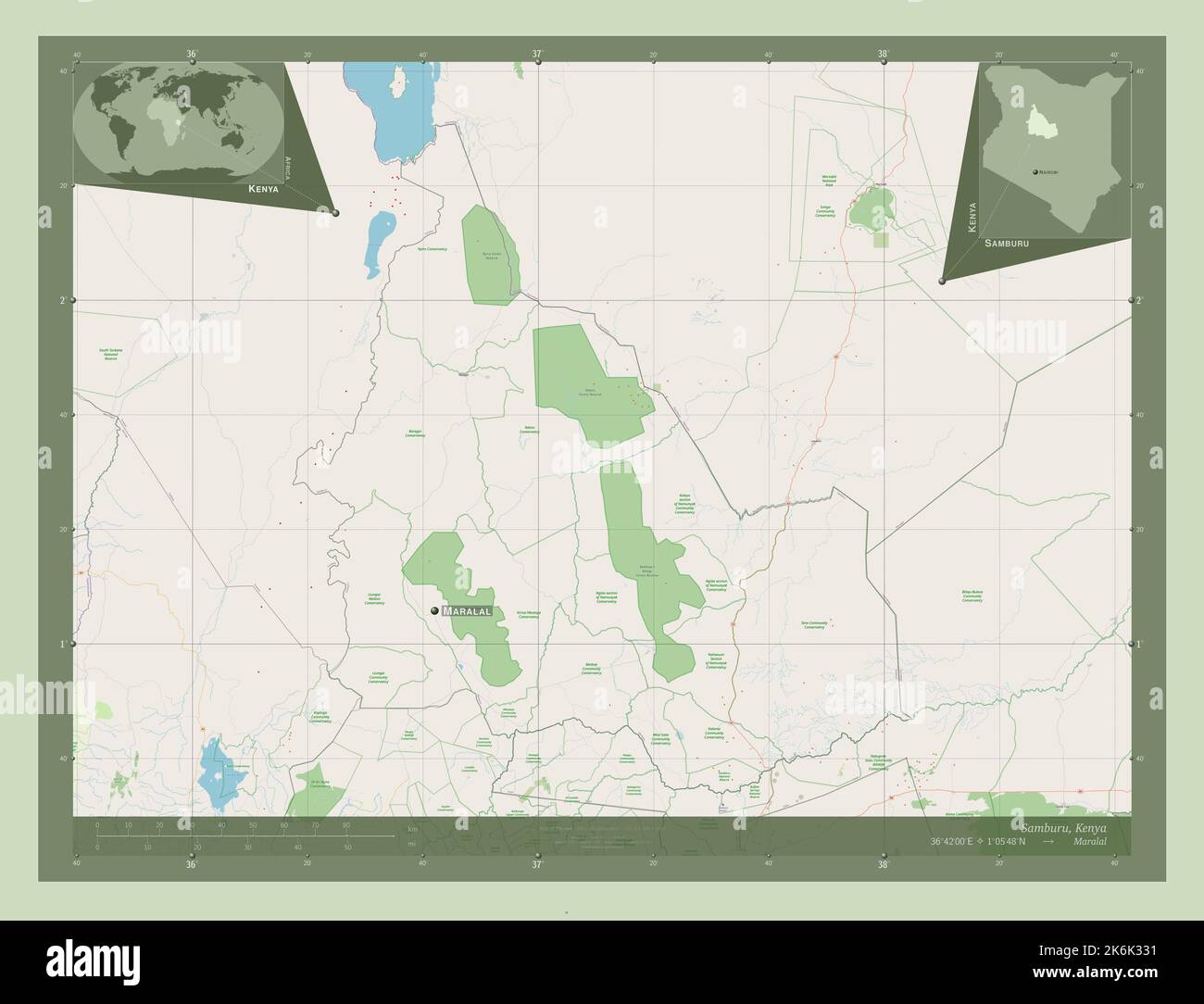 Samburu, county of Kenya. Open Street Map. Locations and names of major ...