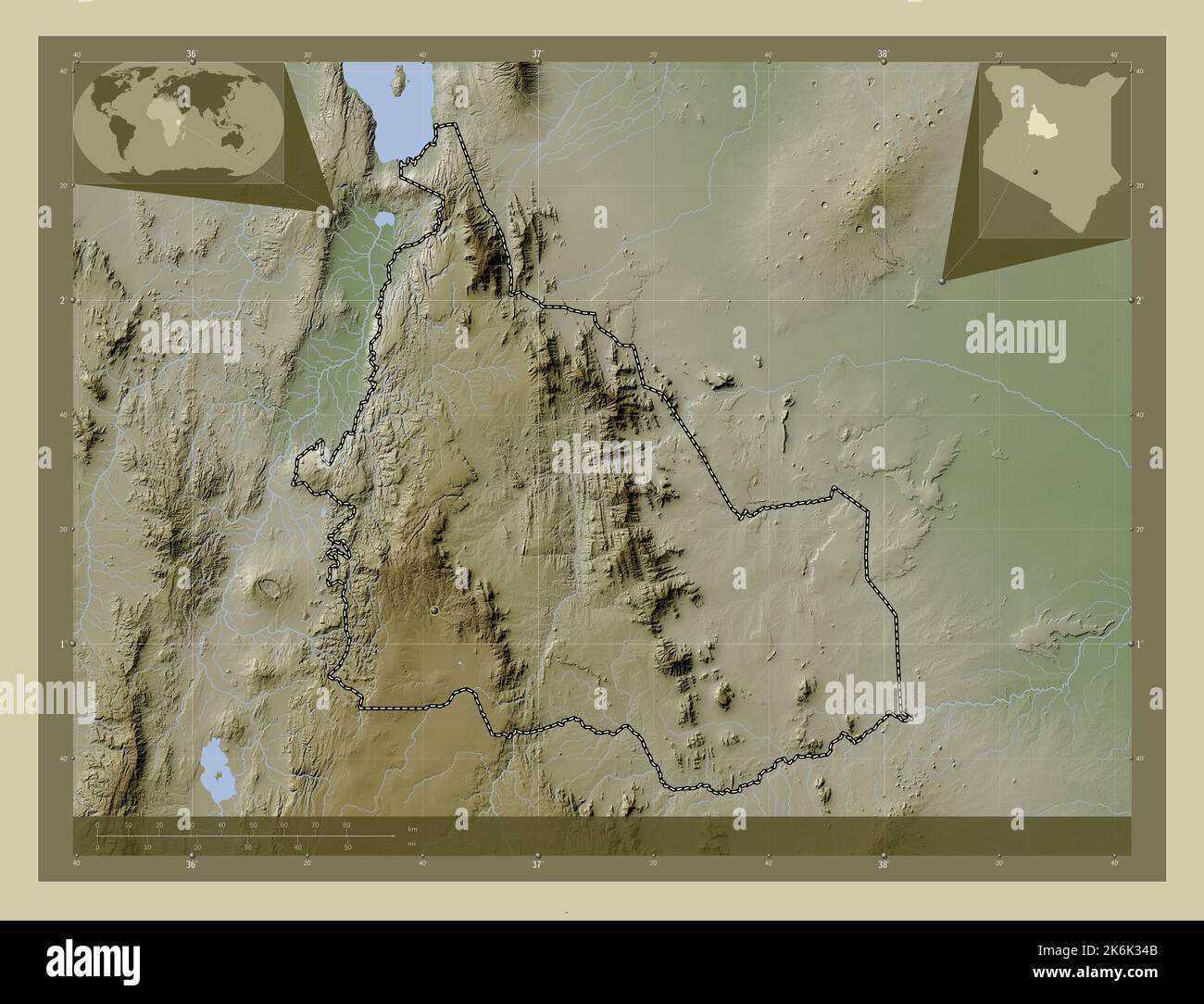 Samburu, county of Kenya. Elevation map colored in wiki style with ...