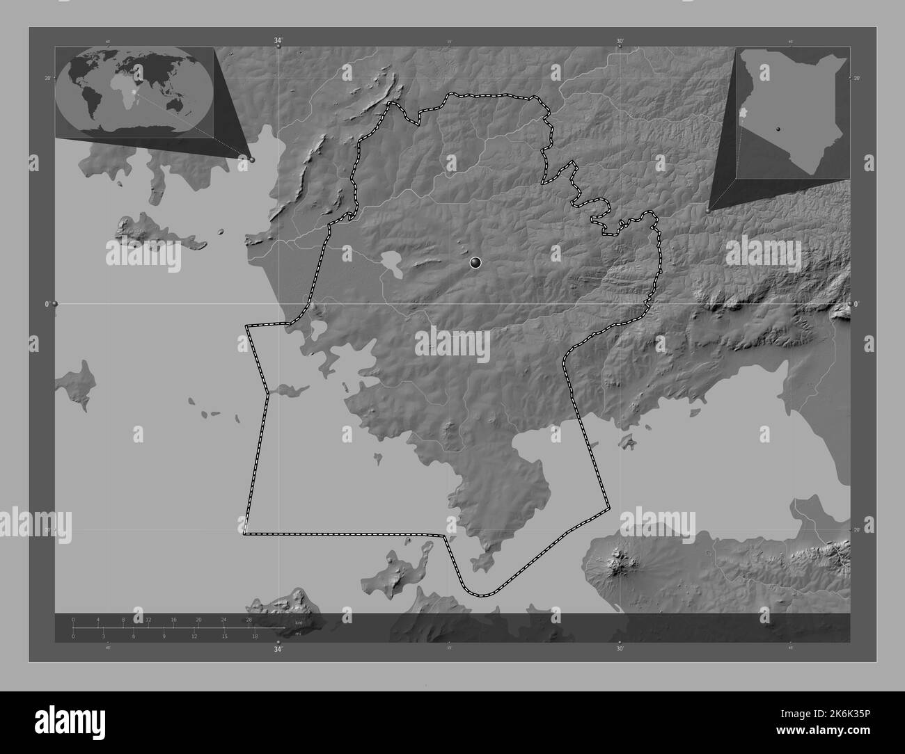 Siaya, county of Kenya. Bilevel elevation map with lakes and rivers ...