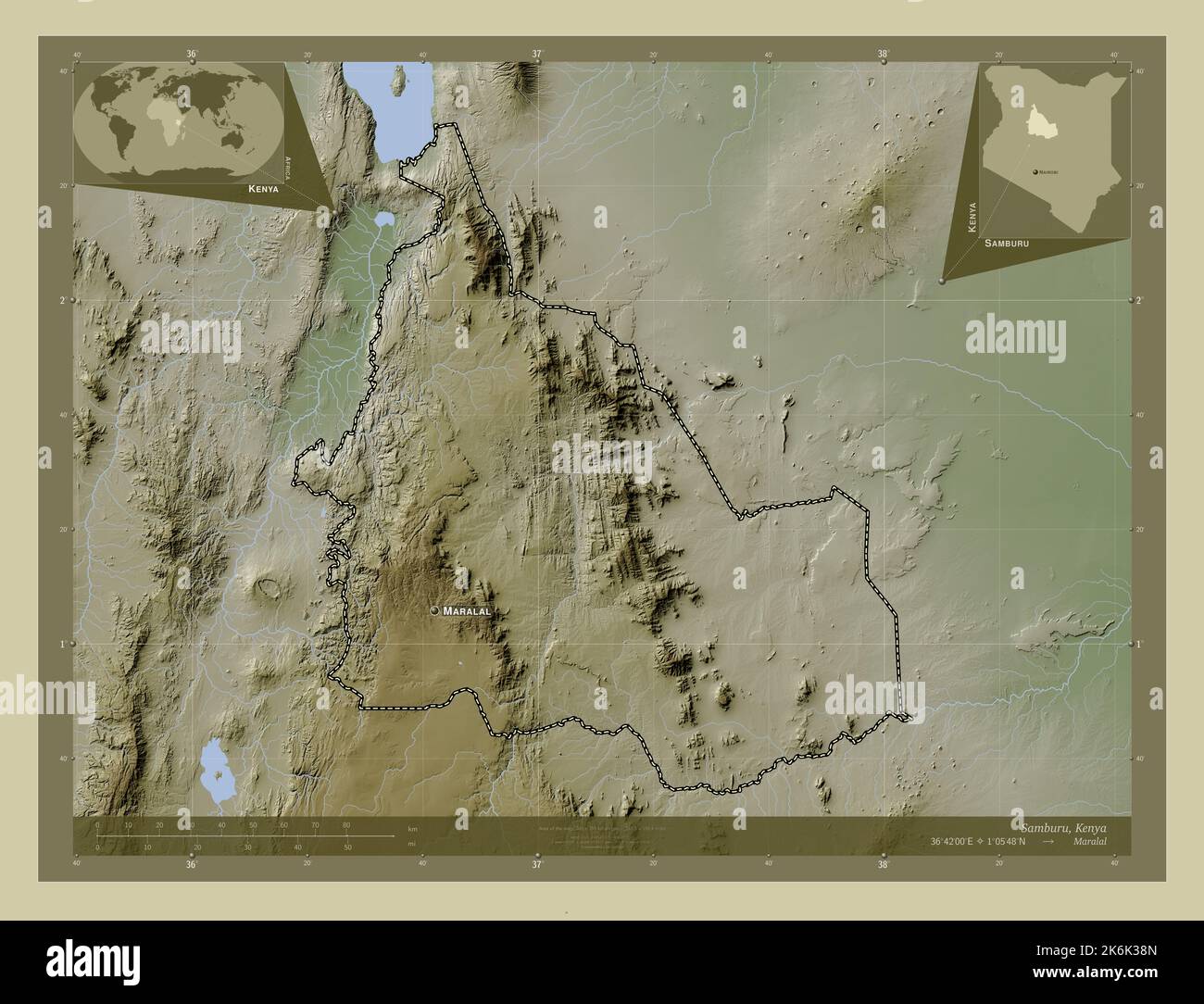 Samburu, county of Kenya. Elevation map colored in wiki style with ...