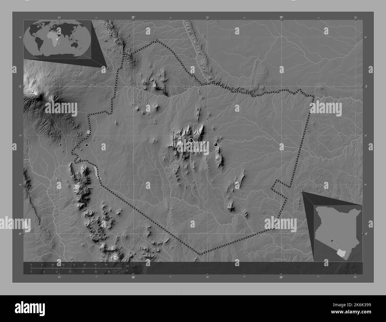 Taita Taveta, county of Kenya. Bilevel elevation map with lakes and ...