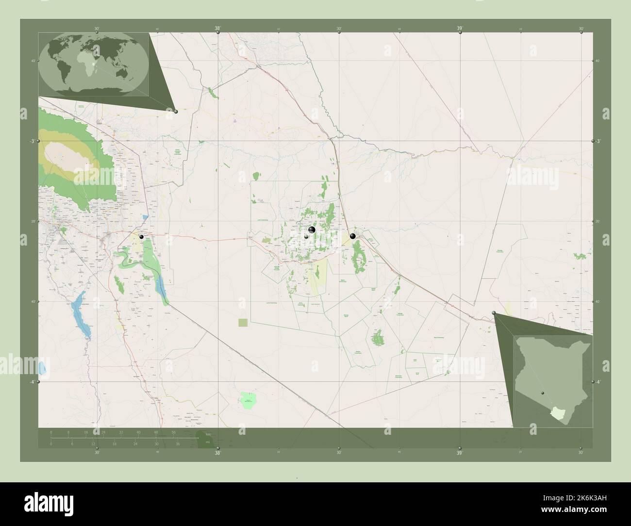 Taita Taveta, county of Kenya. Open Street Map. Locations of major ...