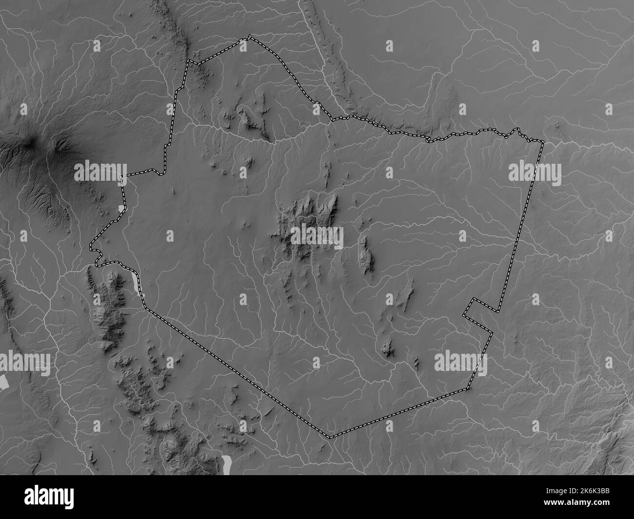 Taita Taveta, county of Kenya. Grayscale elevation map with lakes and ...