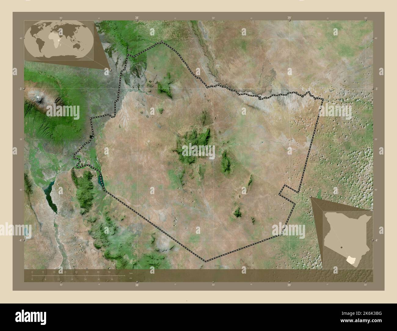Taita Taveta, county of Kenya. High resolution satellite map. Corner ...