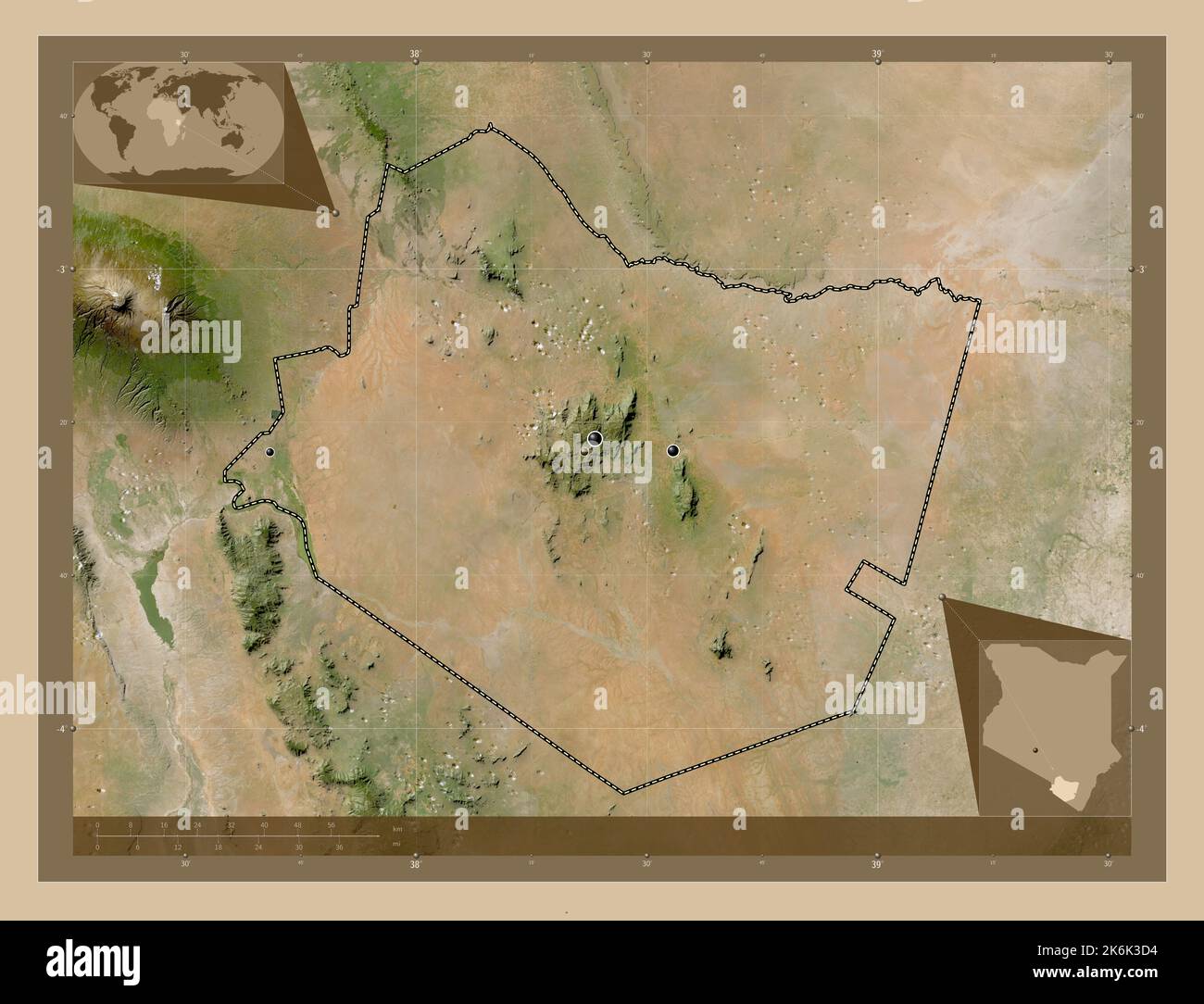 Taita Taveta, county of Kenya. Low resolution satellite map. Locations ...