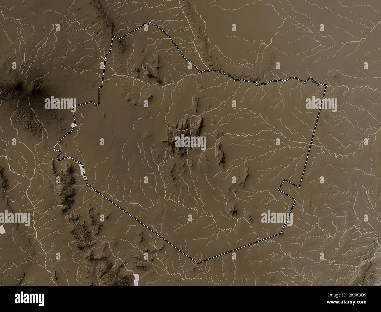 Taita Taveta, county of Kenya. Elevation map colored in sepia tones ...