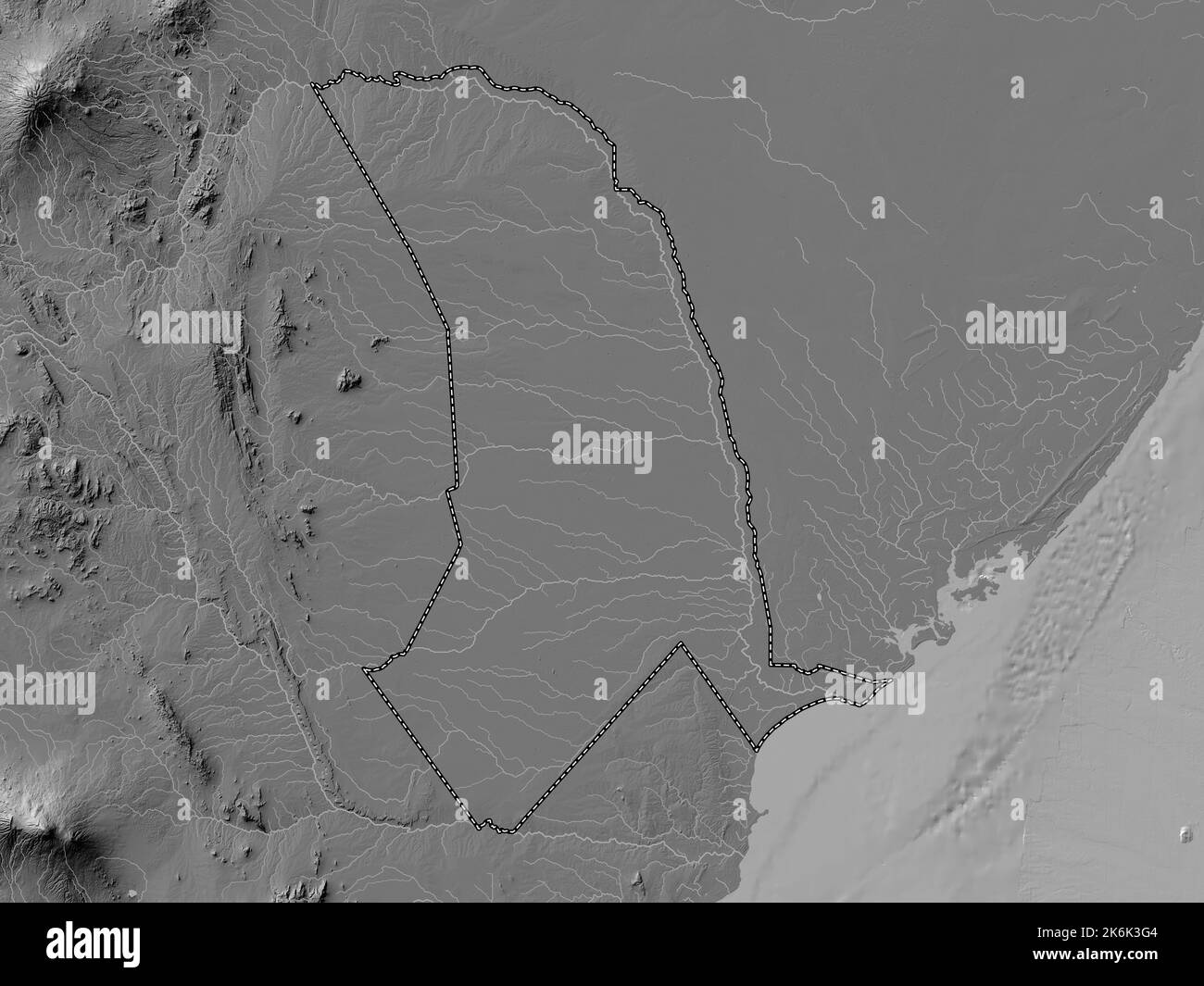 Tana River, county of Kenya. Bilevel elevation map with lakes and ...