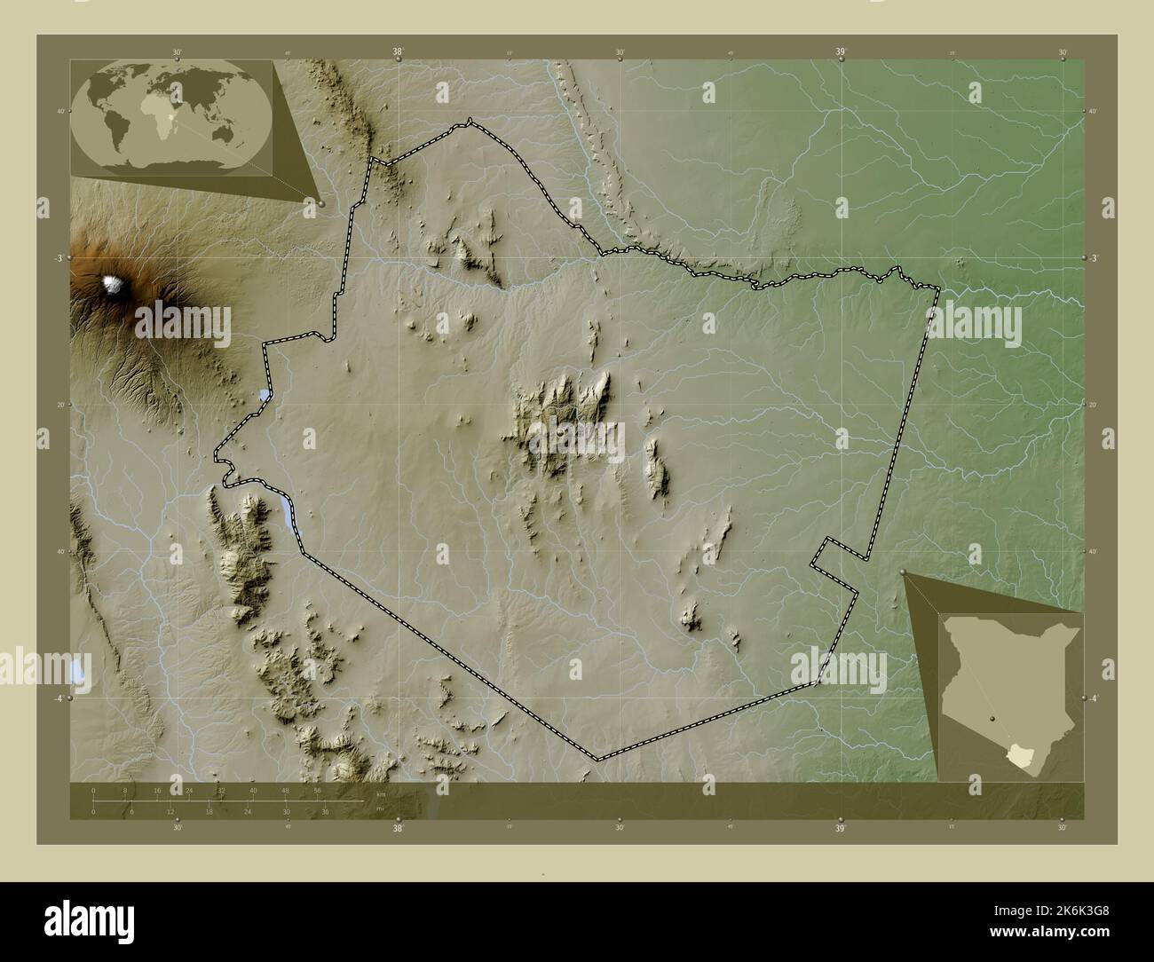 Taita Taveta, county of Kenya. Elevation map colored in wiki style with ...