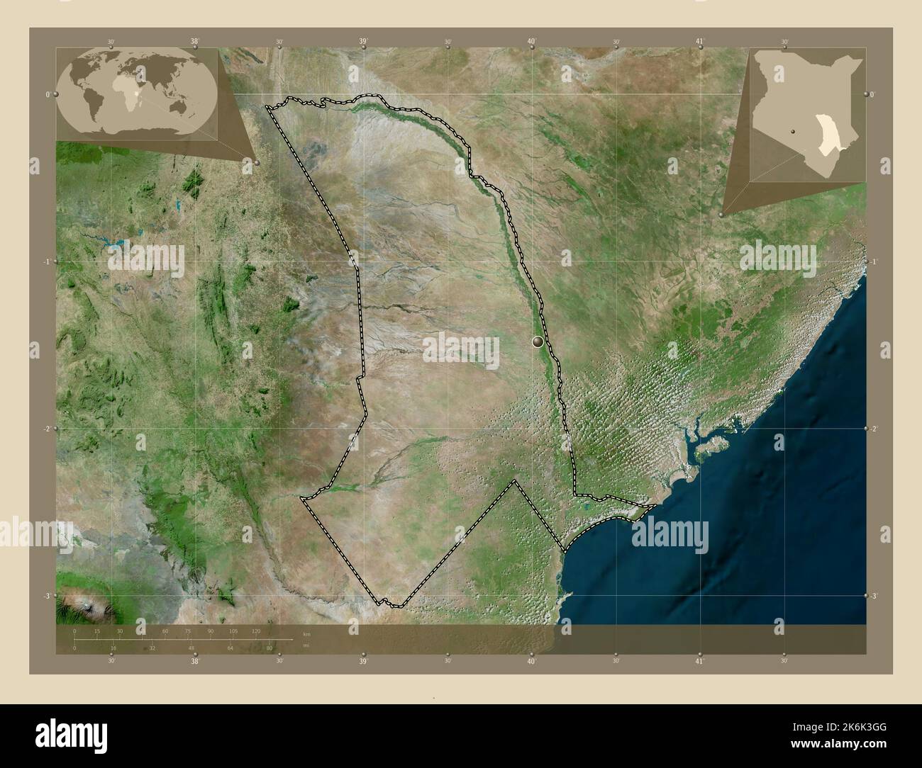Tana River, county of Kenya. High resolution satellite map. Corner auxiliary location maps Stock ...