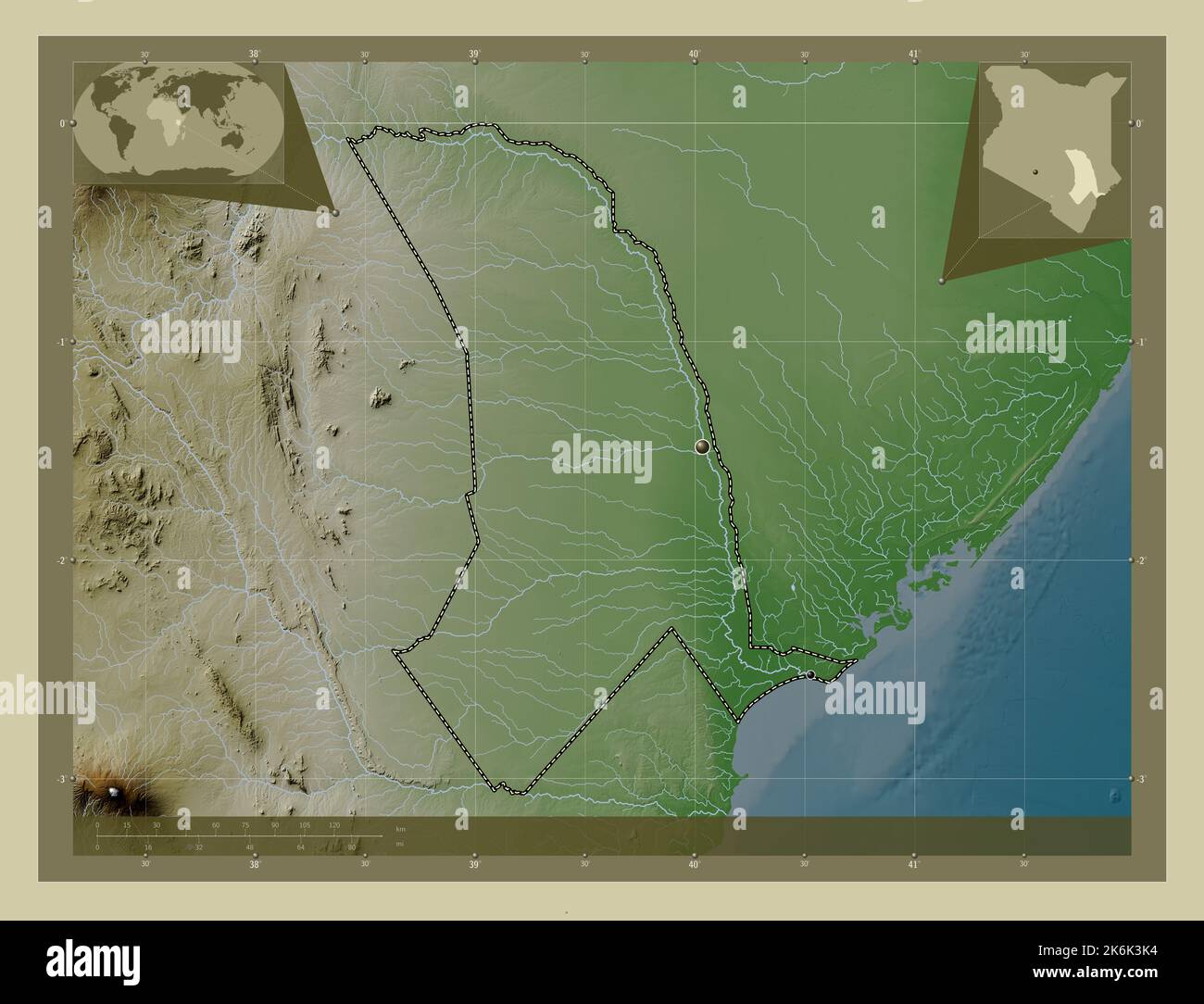 Tana River, county of Kenya. Elevation map colored in wiki style with ...