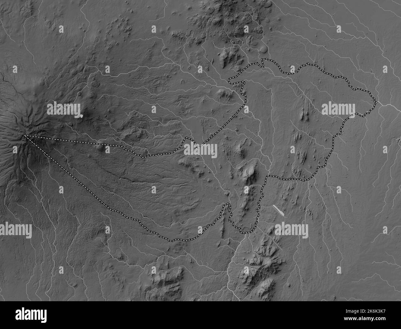 Tharaka-Nithi, county of Kenya. Grayscale elevation map with lakes and ...
