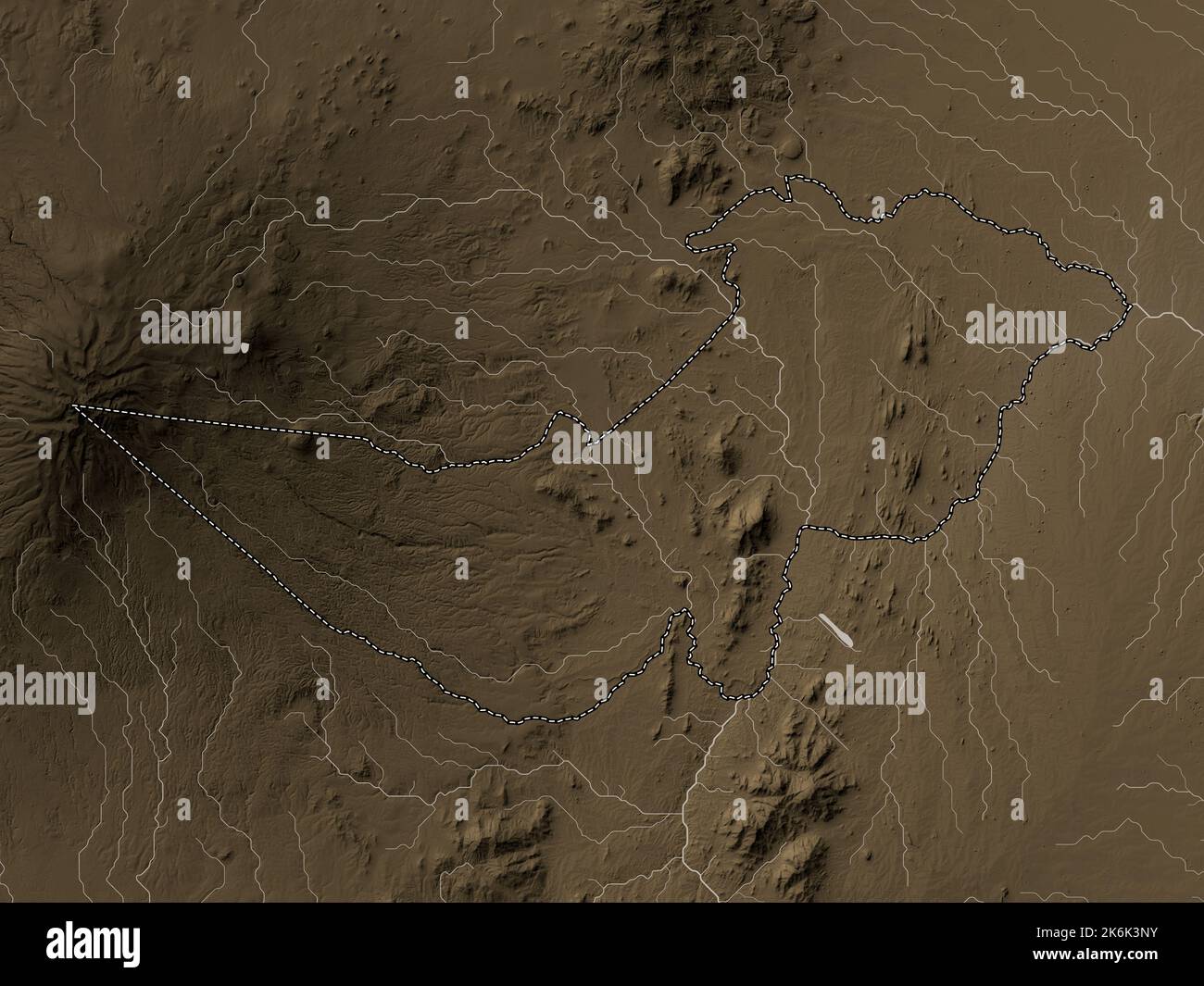 Tharaka-Nithi, county of Kenya. Elevation map colored in sepia tones ...