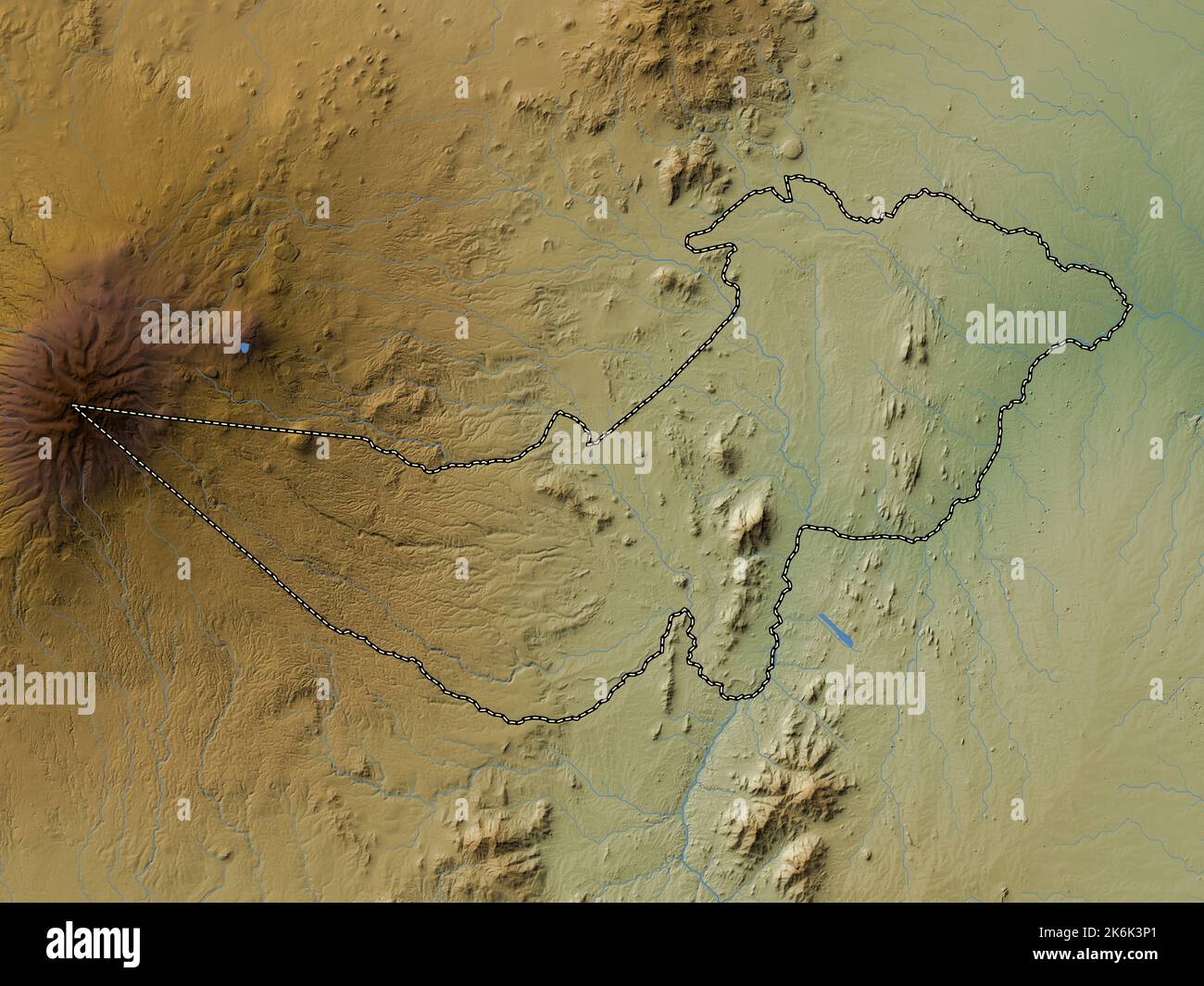 Tharaka-Nithi, county of Kenya. Colored elevation map with lakes and ...