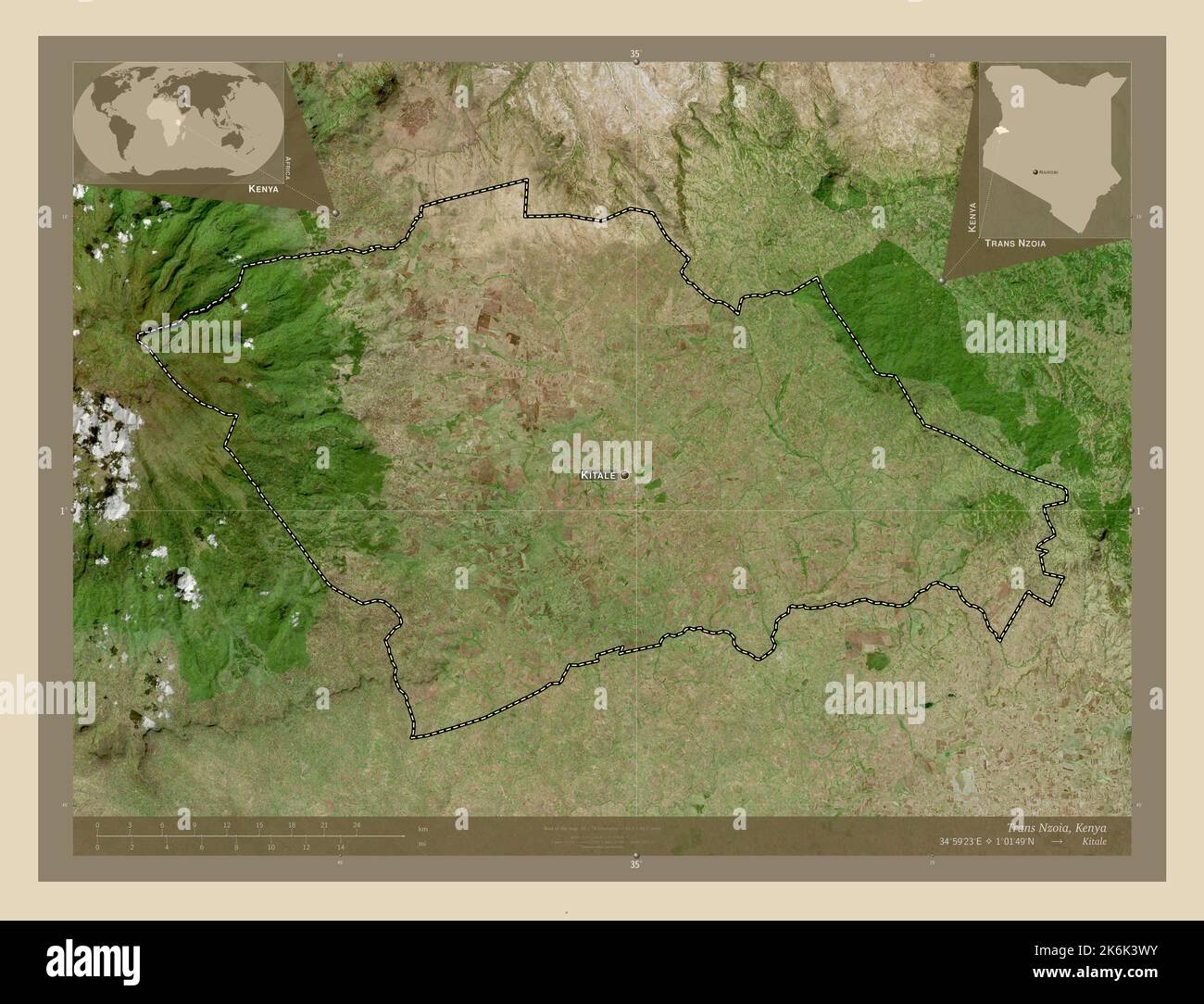 Trans Nzoia, county of Kenya. High resolution satellite map. Locations ...