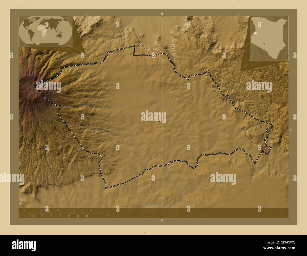 Trans Nzoia, county of Kenya. Colored elevation map with lakes and ...