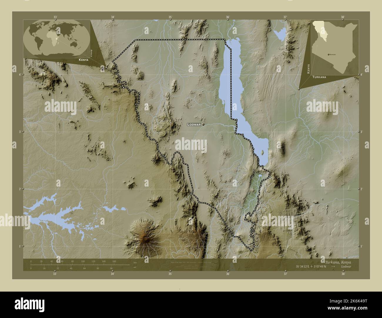 Turkana, county of Kenya. Elevation map colored in wiki style with ...