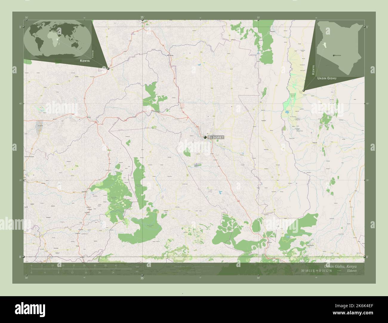 Uasin Gishu, county of Kenya. Open Street Map. Locations and names of ...