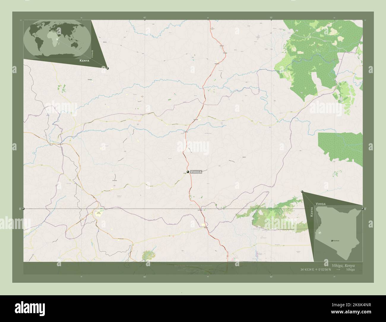 Vihiga, county of Kenya. Open Street Map. Locations and names of major ...