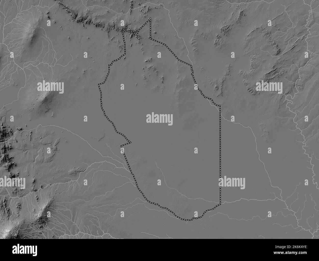 Wajir, county of Kenya. Bilevel elevation map with lakes and rivers ...