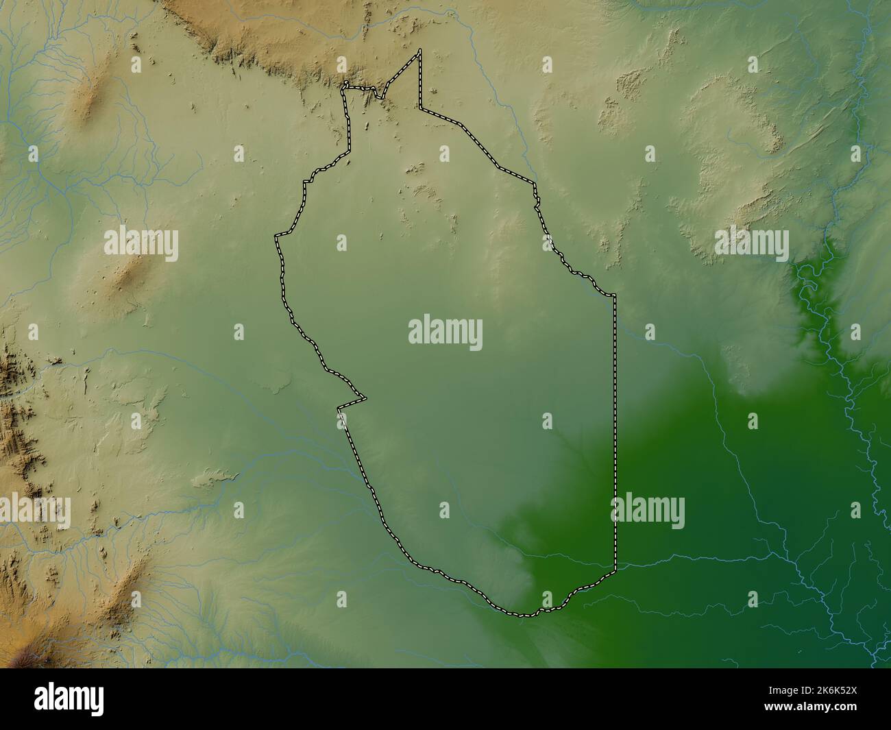Wajir, county of Kenya. Colored elevation map with lakes and rivers ...