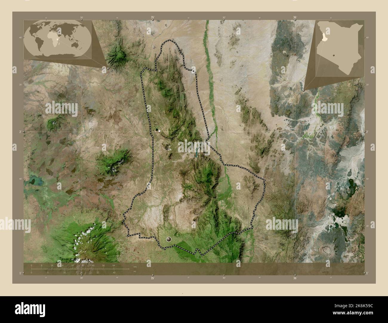 West Pokot, county of Kenya. High resolution satellite map. Corner ...