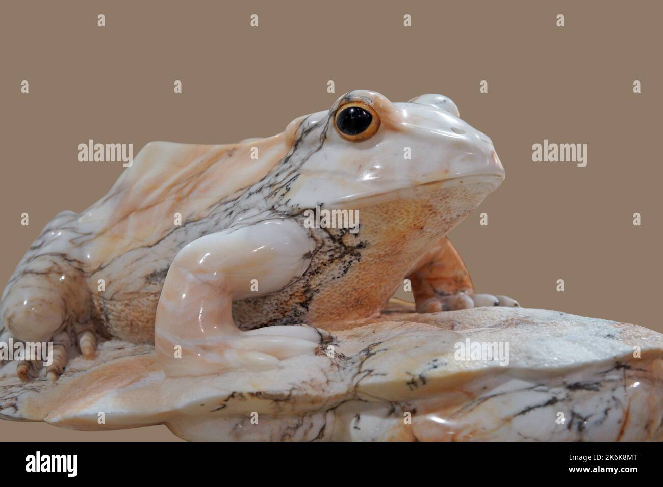 Natural marble frog on a beige background. Stone figurine of a tree ...