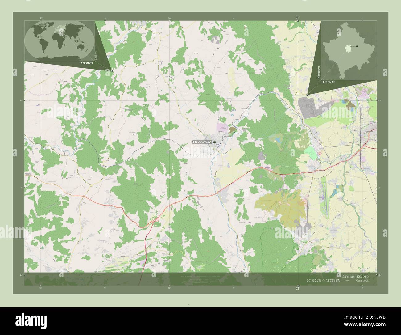 Drenas, municipality of Kosovo. Open Street Map. Locations and names of ...
