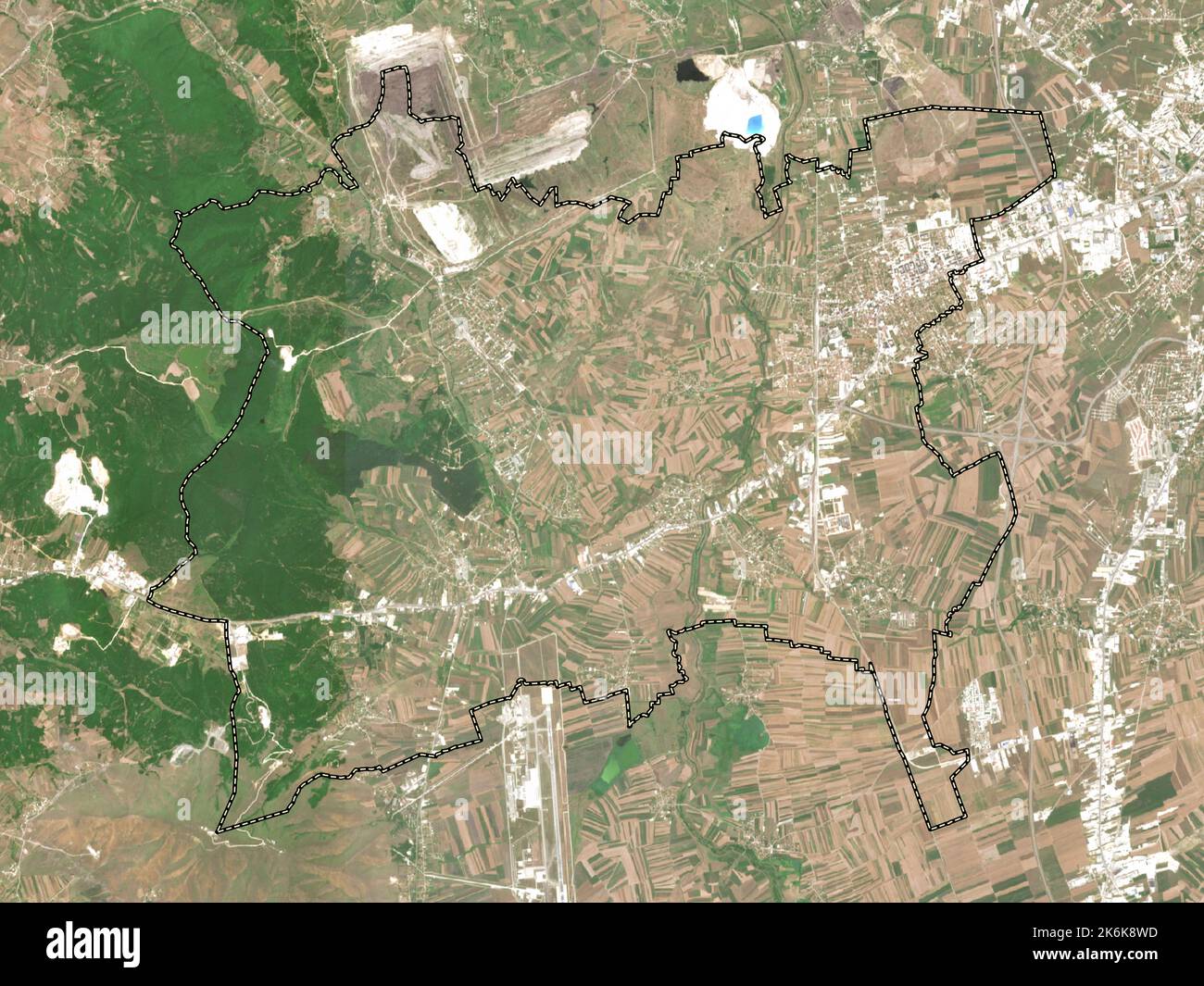 Fushe Kosove, municipality of Kosovo. Low resolution satellite map ...