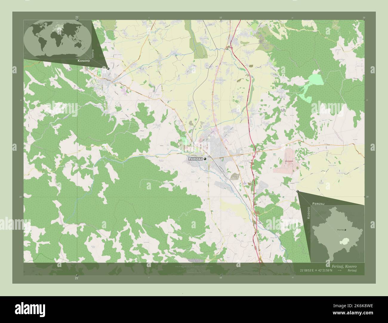 Ferizaj, municipality of Kosovo. Open Street Map. Locations and names ...