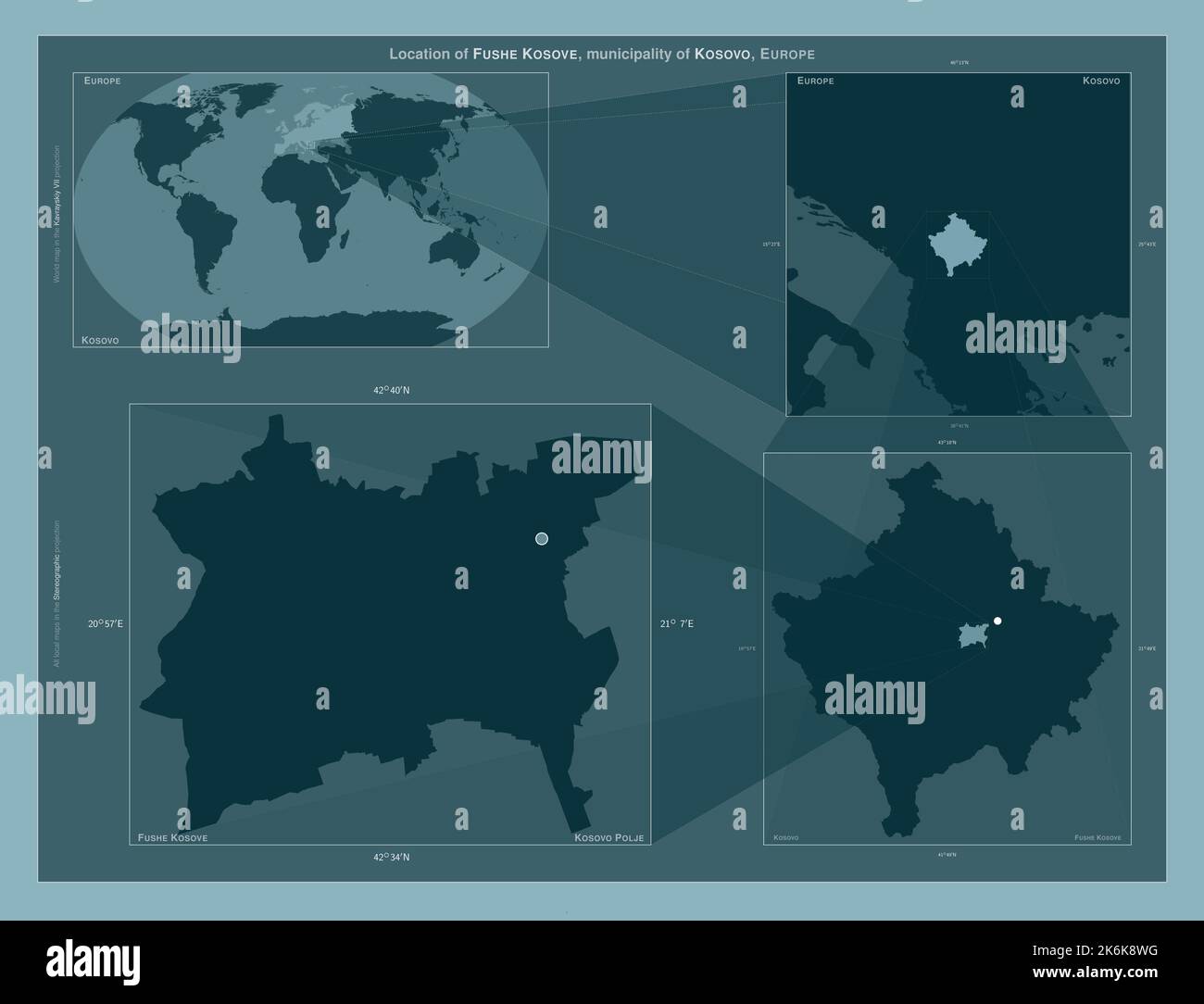 Fushe Kosove, municipality of Kosovo. Diagram showing the location of ...