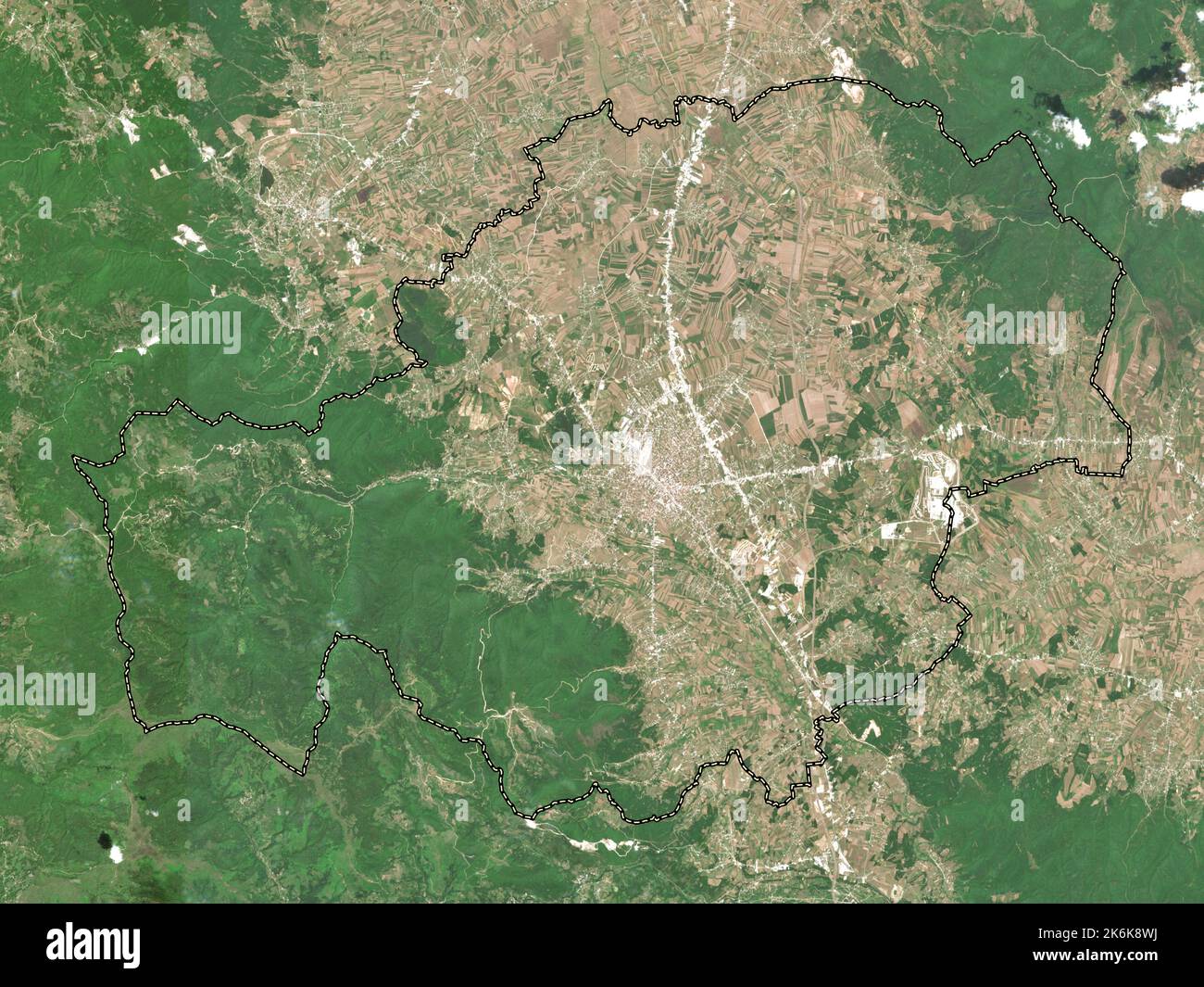 Ferizaj, municipality of Kosovo. Low resolution satellite map Stock ...