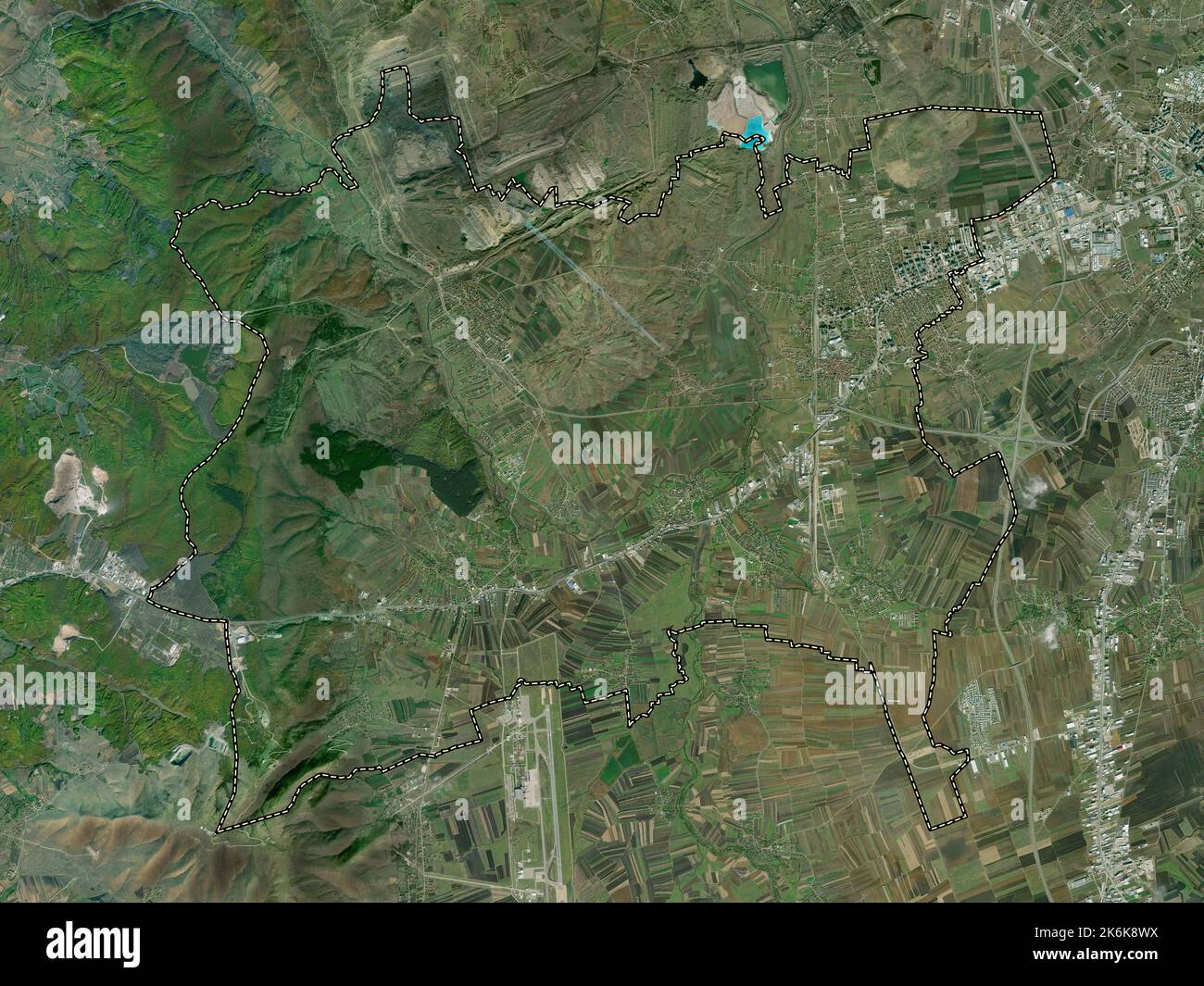 Fushe Kosove, municipality of Kosovo. High resolution satellite map ...