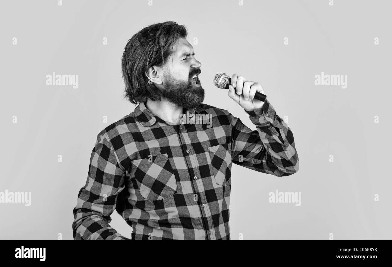 Born to rock. mature singer sing song. masculinity and charisma. having ...