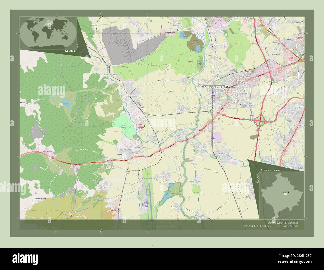 Fushe Kosove, municipality of Kosovo. Open Street Map. Locations and ...