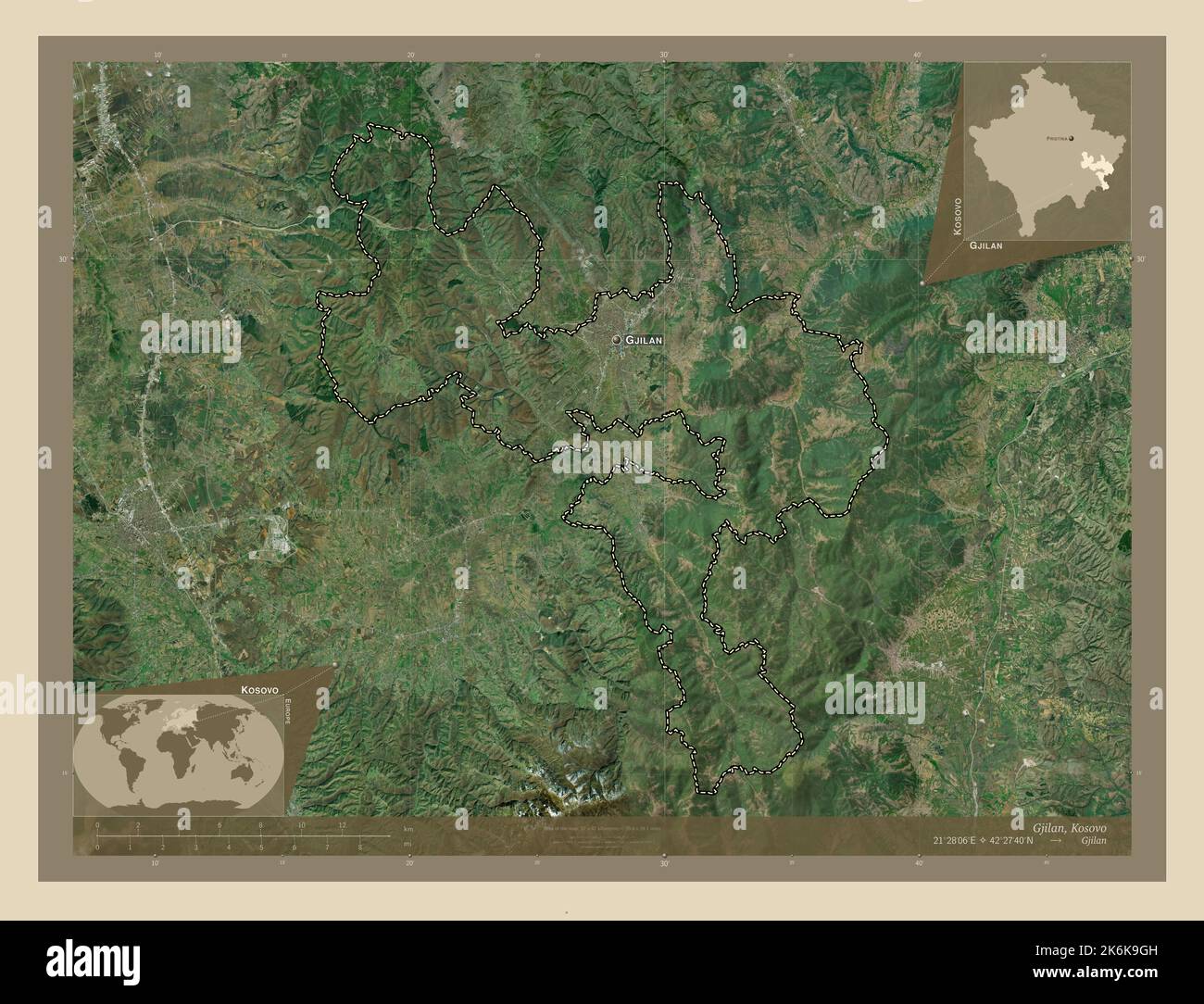 Gjilan, municipality of Kosovo. High resolution satellite map ...