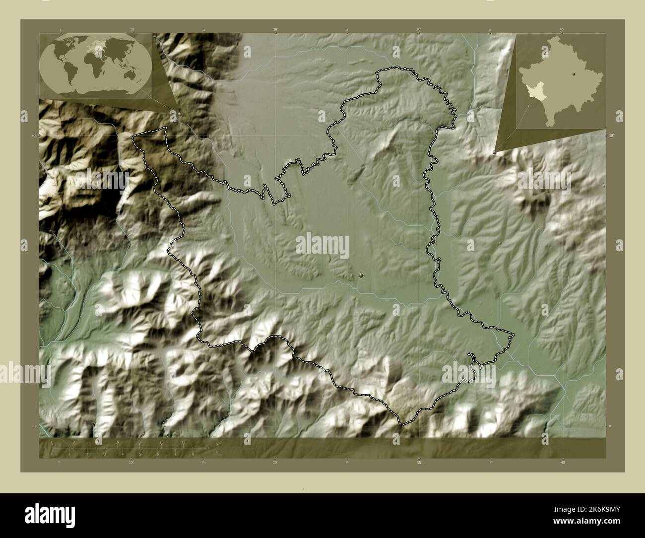 Gjakova, municipality of Kosovo. Elevation map colored in wiki style ...