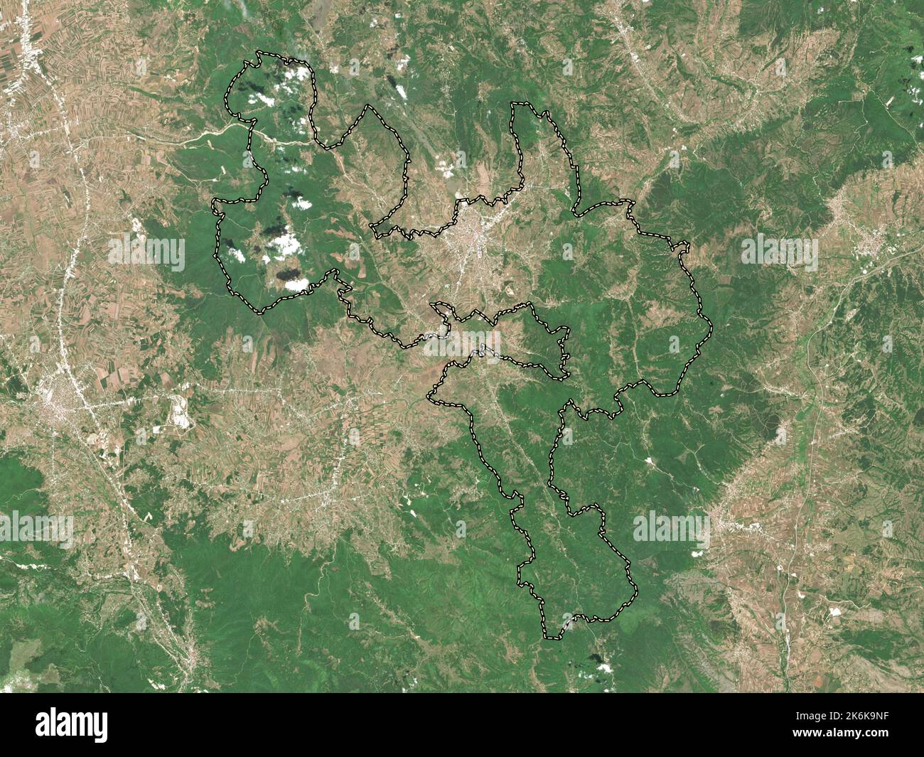 Gjilan, municipality of Kosovo. Low resolution satellite map Stock ...