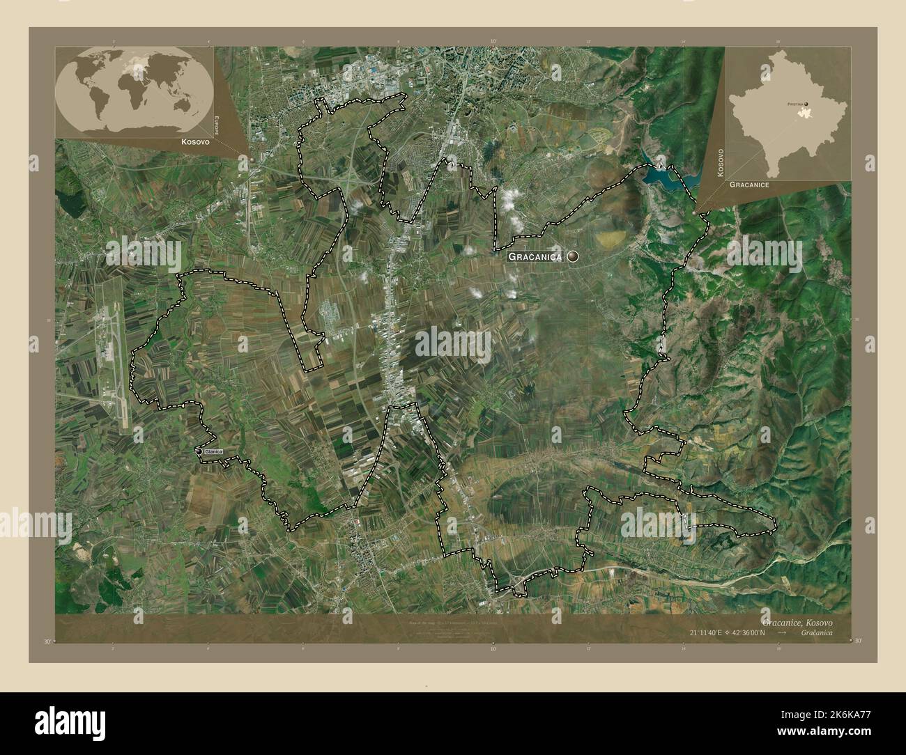 Gracanice, municipality of Kosovo. High resolution satellite map ...