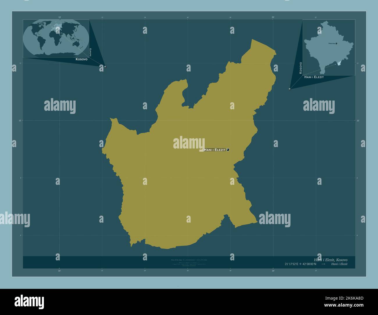 Hani i Elezit, municipality of Kosovo. Solid color shape. Locations and ...