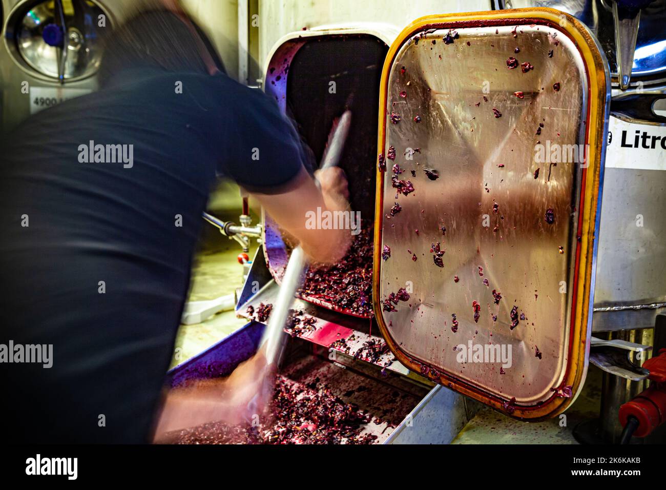 Devatting a tank of red wine Stock Photo - Alamy