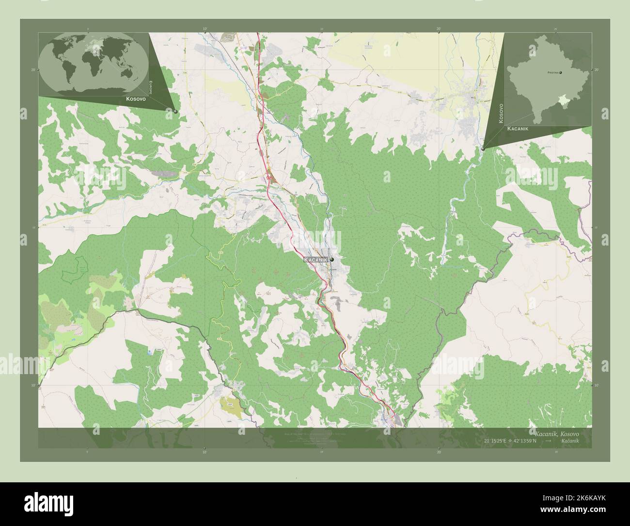 Kacanik, municipality of Kosovo. Open Street Map. Locations and names ...