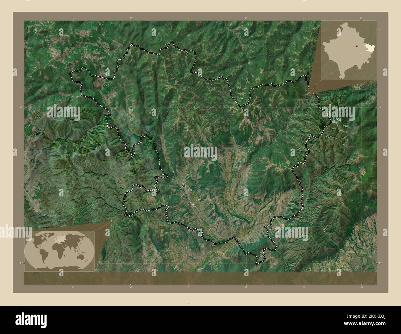 Kamenice, municipality of Kosovo. High resolution satellite map ...