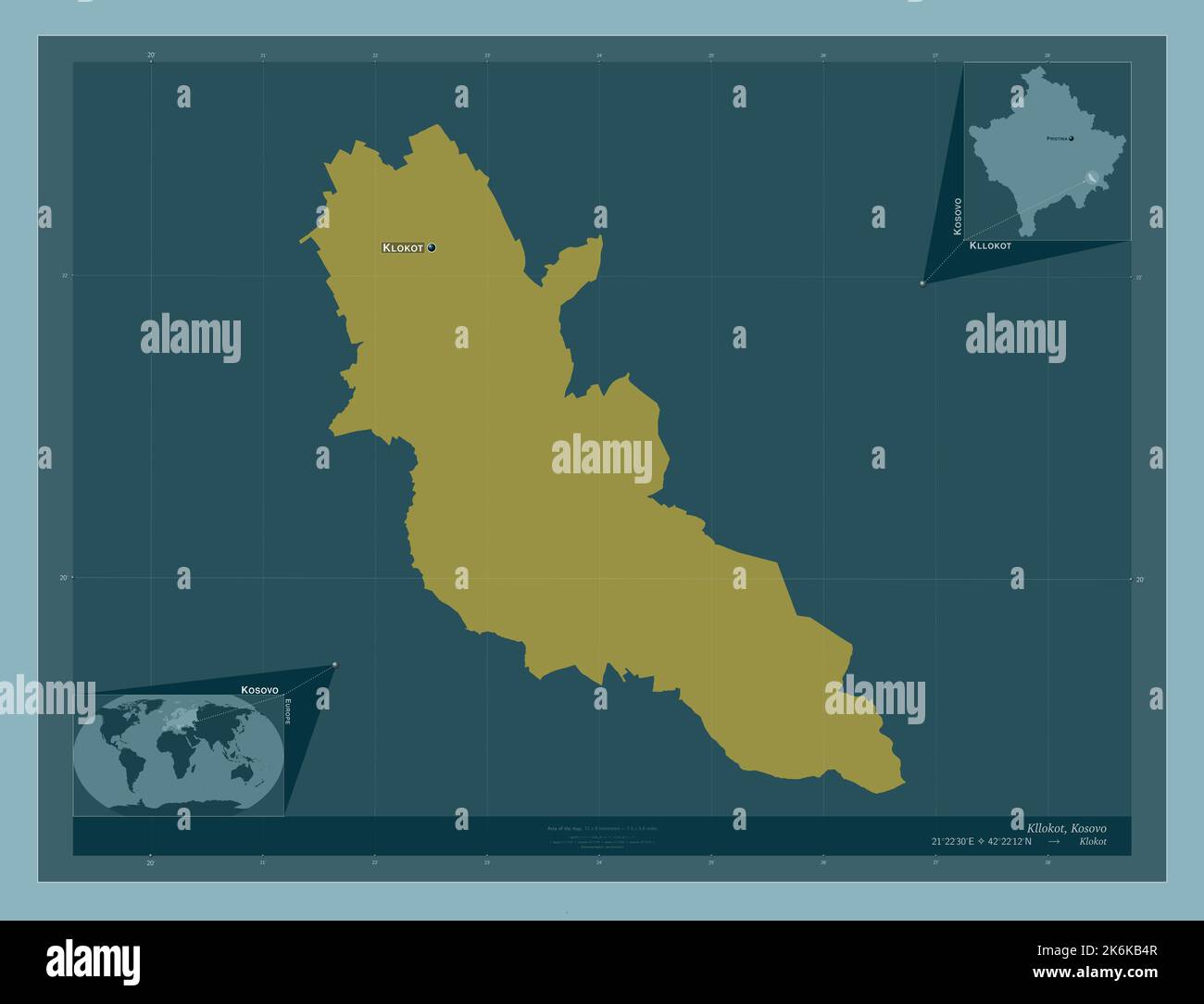 Kllokot, municipality of Kosovo. Solid color shape. Locations and names ...