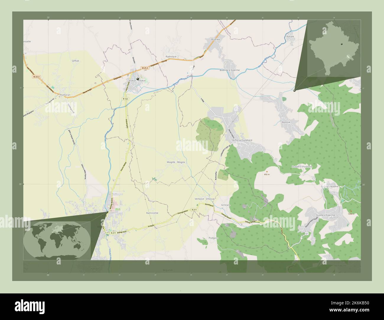 Kllokot, municipality of Kosovo. Open Street Map. Locations of major ...