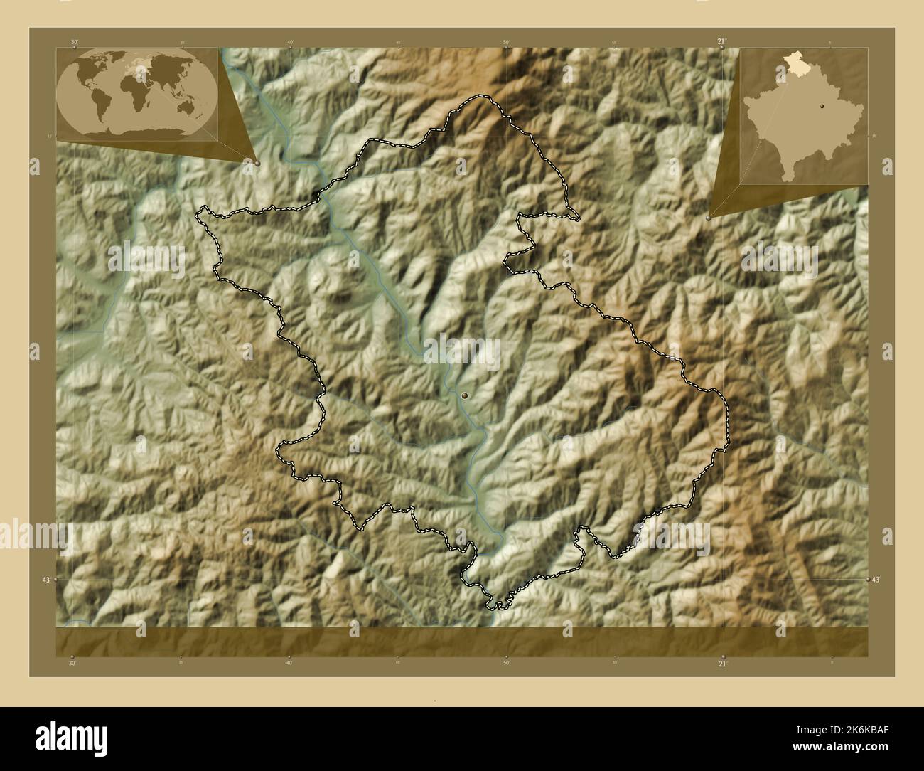 Leposaviq, municipality of Kosovo. Colored elevation map with lakes and ...