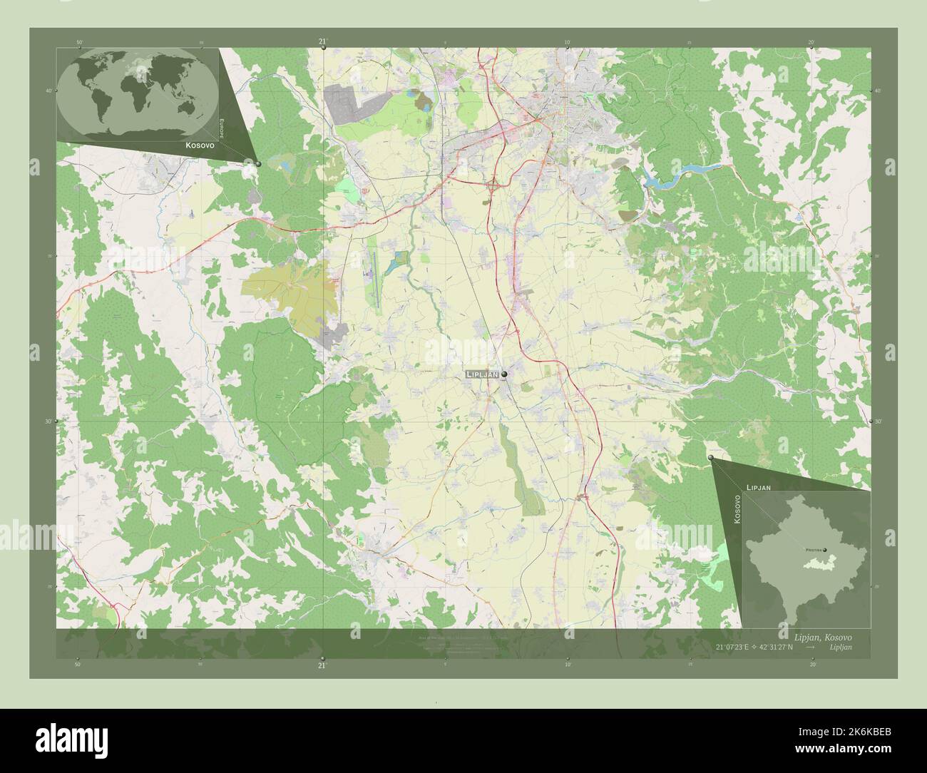 Lipjan, municipality of Kosovo. Open Street Map. Locations and names of ...