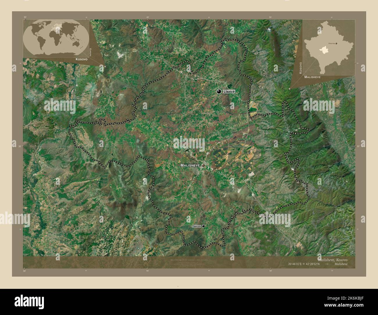 Malisheve, municipality of Kosovo. High resolution satellite map ...