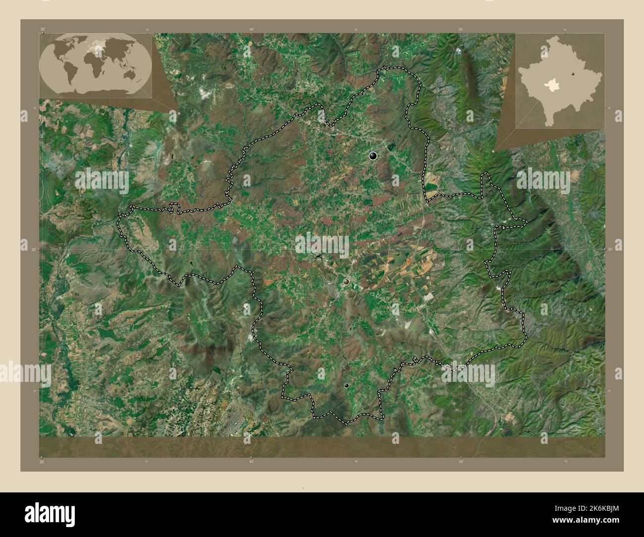 Malisheve, municipality of Kosovo. High resolution satellite map ...